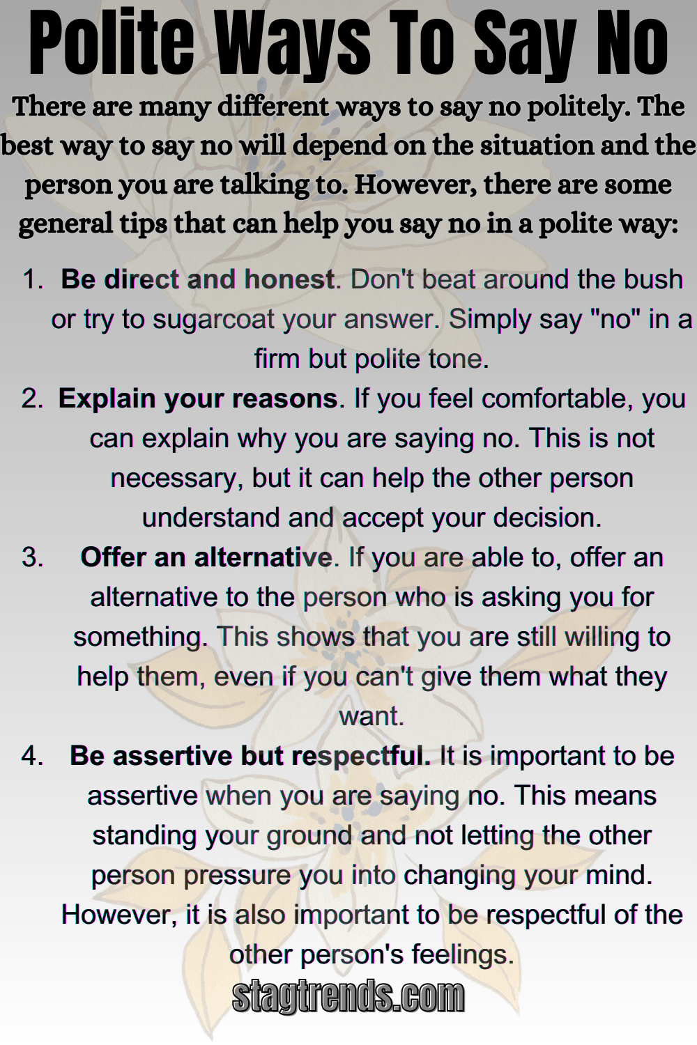 Polite ways to say no, 50 Polite Words, Another Way To Say No